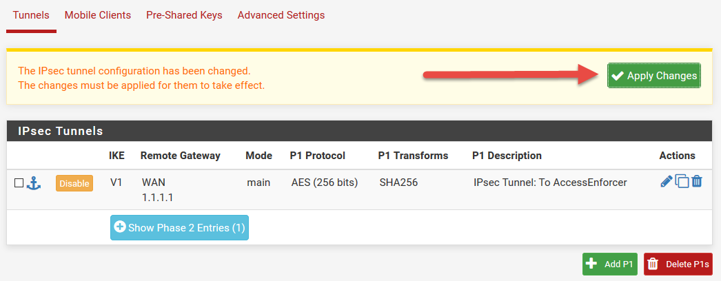 IPsec VPN: pfSense UTM to AccessEnforcer